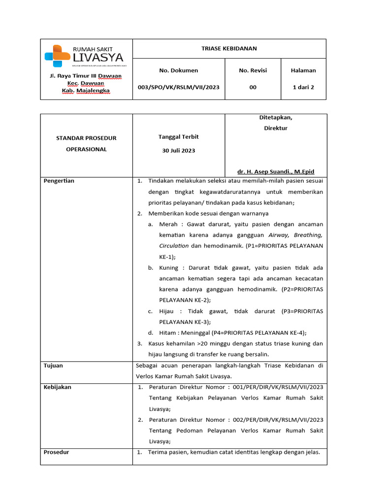 Spo Triase Kebidanan | PDF