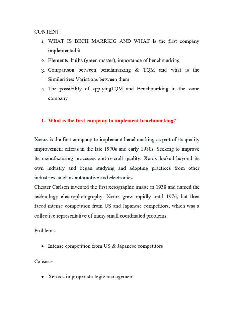 TQM Final Exam-Benchmarking&tqm | PDF | Benchmarking | Quality Management