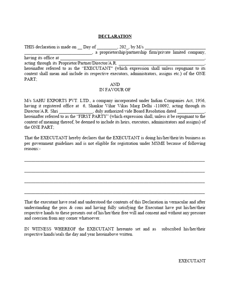 Declaration Msme | PDF | Justice | Crime & Violence
