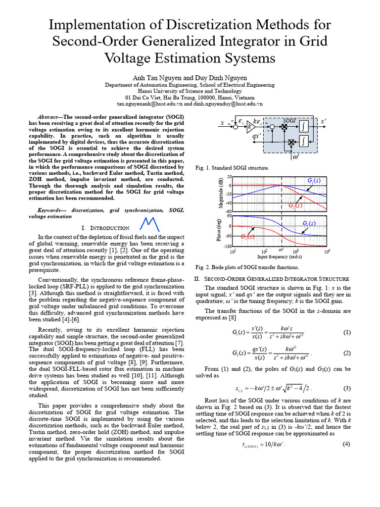 Implementation Of Discretization Methods For Second Order Generalized Integrator In Grid Voltage