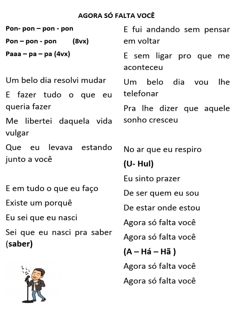 Agora Só Falta Voce LETRA | PDF