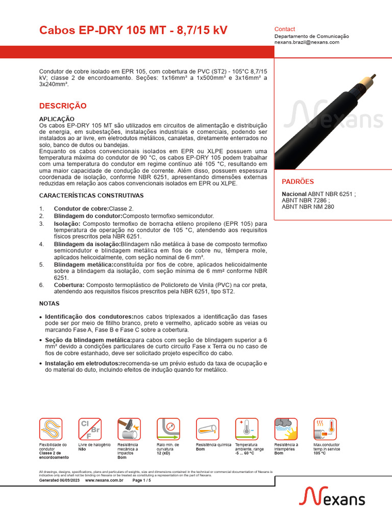 Cabos EP-DRY 105 MT: Especificações Técnicas | PDF | Cloreto de ...