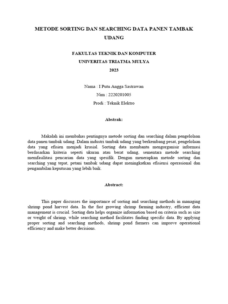 Metode Sorting Dan Searching Data Panen Tambak Udang | PDF | Bisnis | Komputer