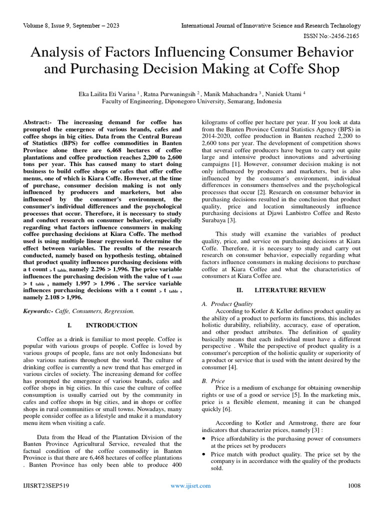 Factors Influencing Coffee Shop Purchases | PDF | Consumer Behaviour ...