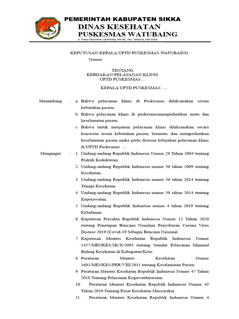 SK LAYANAN KLINIS WTB | PDF