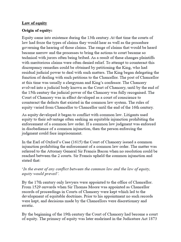 Law of Equity | PDF | Equity (Law) | Legal Remedy
