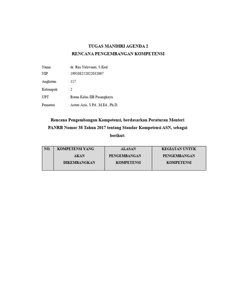 Rencana Pengembangan Kompetensi ASN | PDF
