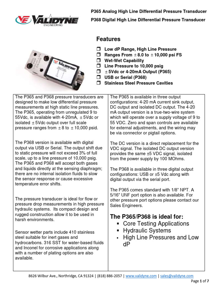 p365 High Line Pressure Transducer | PDF | Pressure Measurement ...