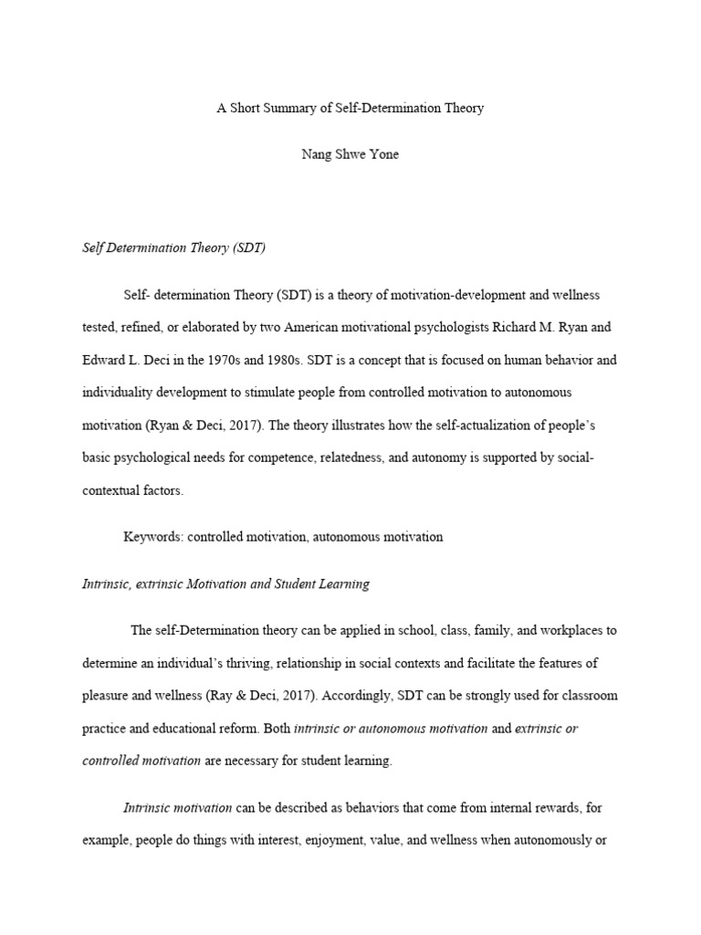 A Short Summary of Self-Determination Theory | PDF | Career & Growth ...