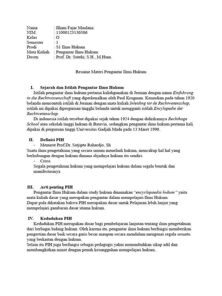 Resume Materi Pengantar Ilmu Hukum | PDF | Politik | Seni & Disiplin Bahasa