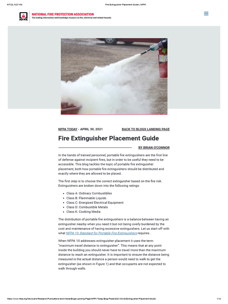 Fire Extinguisher Placement Guide - NFPA | PDF