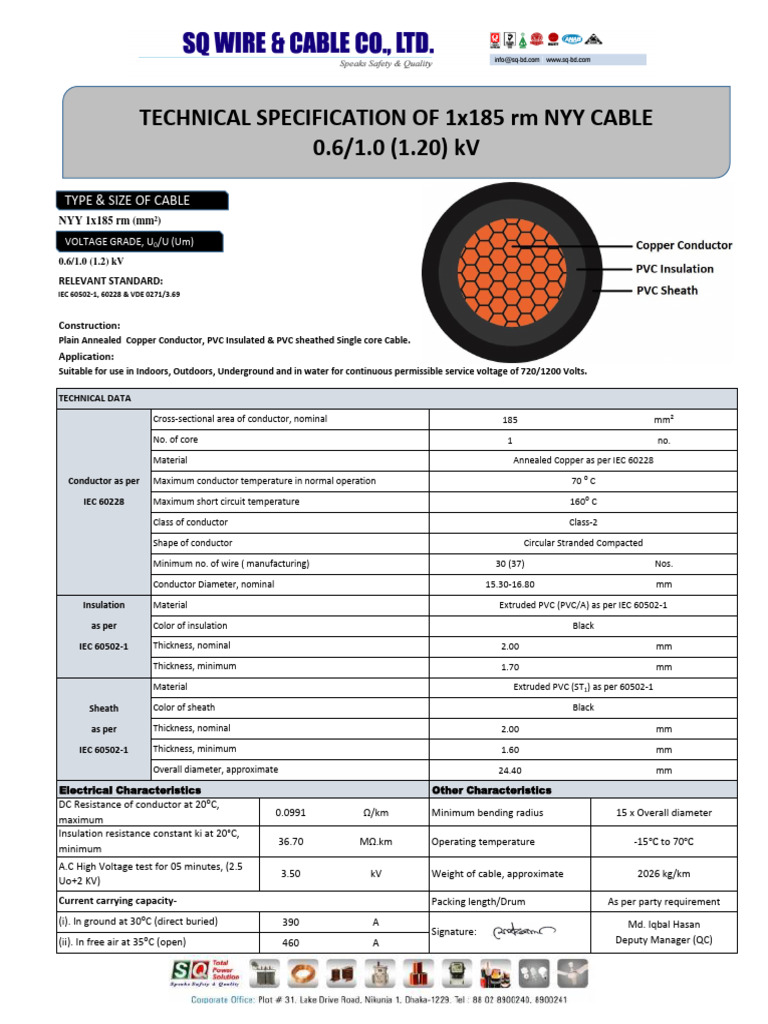1x185 RM NYY | PDF | Electrical Conductor | Insulator (Electricity)