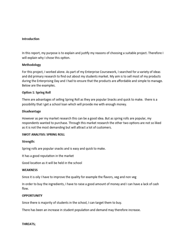 Task 1 COMPLETED Choosing A Suitable Project | PDF | Demand | Swot Analysis