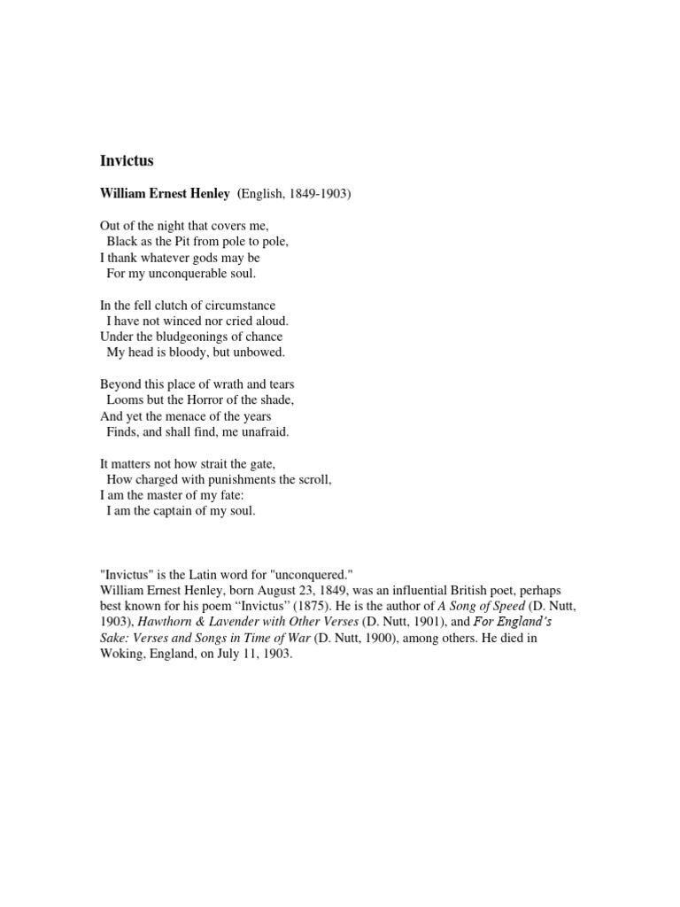Invictus By William Ernest Henley Pdf