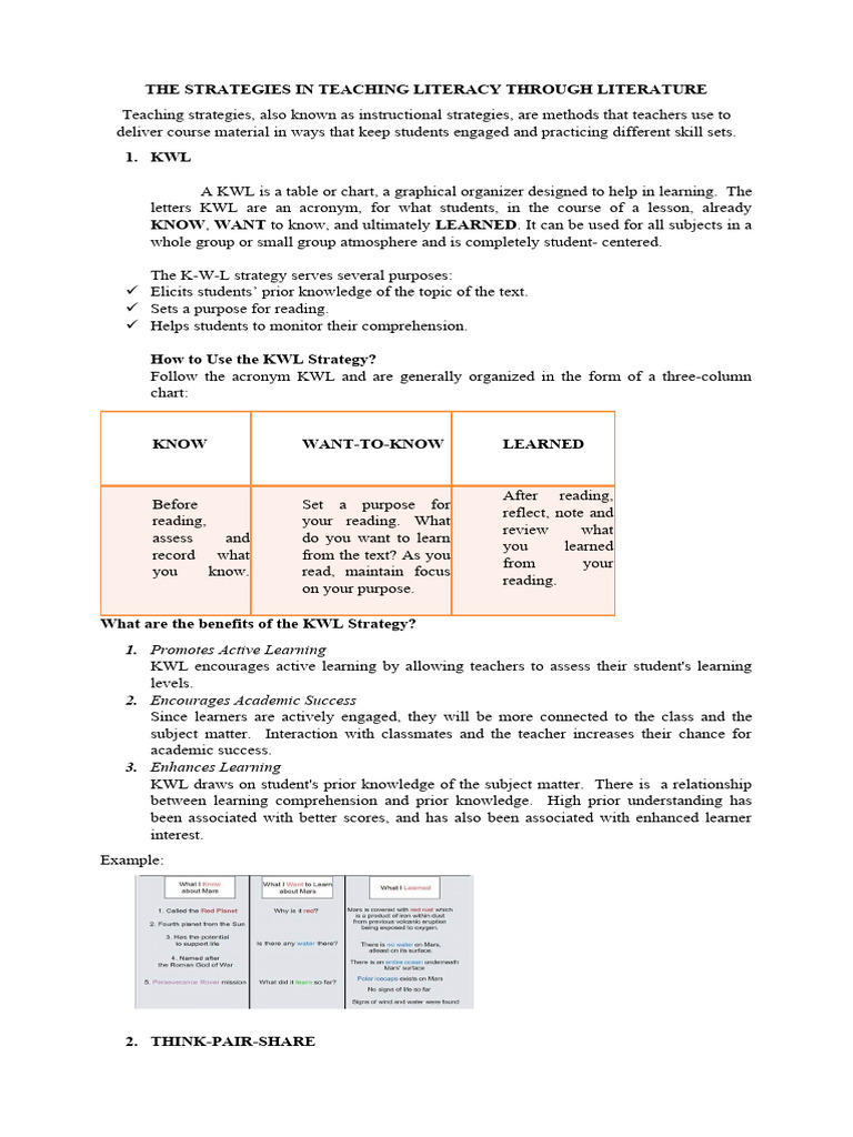 The Strategies in Teaching Literacy Through Literature | PDF | Cognitive Psychology | Pedagogy