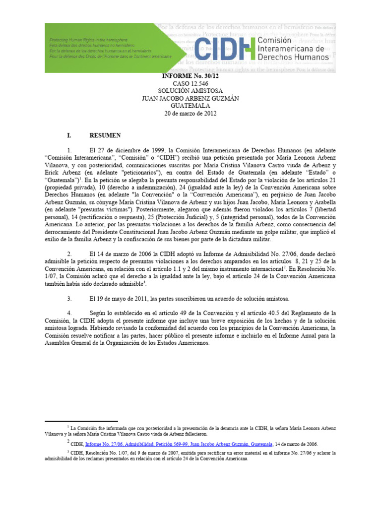 Caso Arbenz: Solución Amistosa CIDH | PDF | Guatemala | Convenio ...