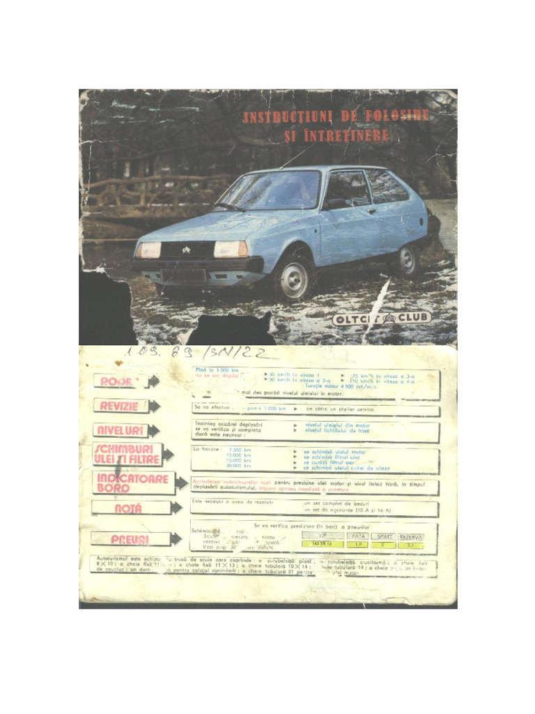 Manual Oltcit Instructiuni de Folosire Si Intretinere | PDF
