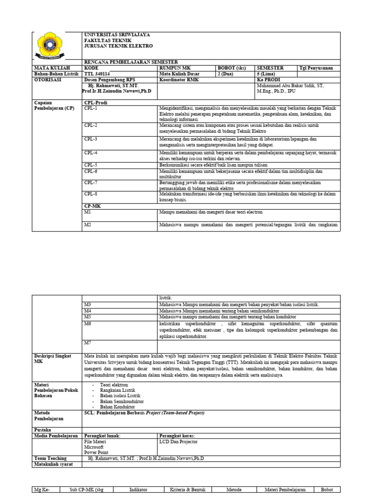 Semester 5 (TTL) - RPS Bahan-Bahan Listrik | PDF