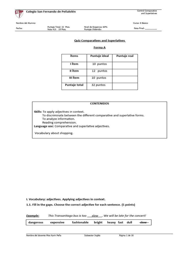 Quiz Comparatives and Superlatives Modificado | PDF