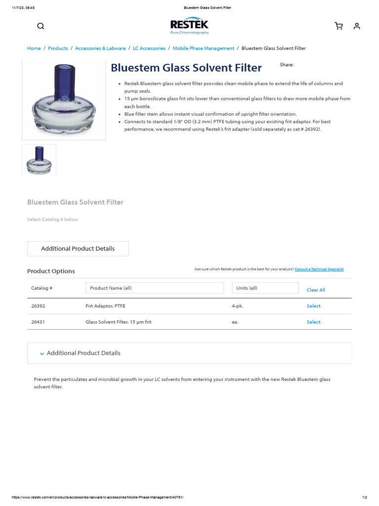 Bluestem Glass Solvent Filter | PDF