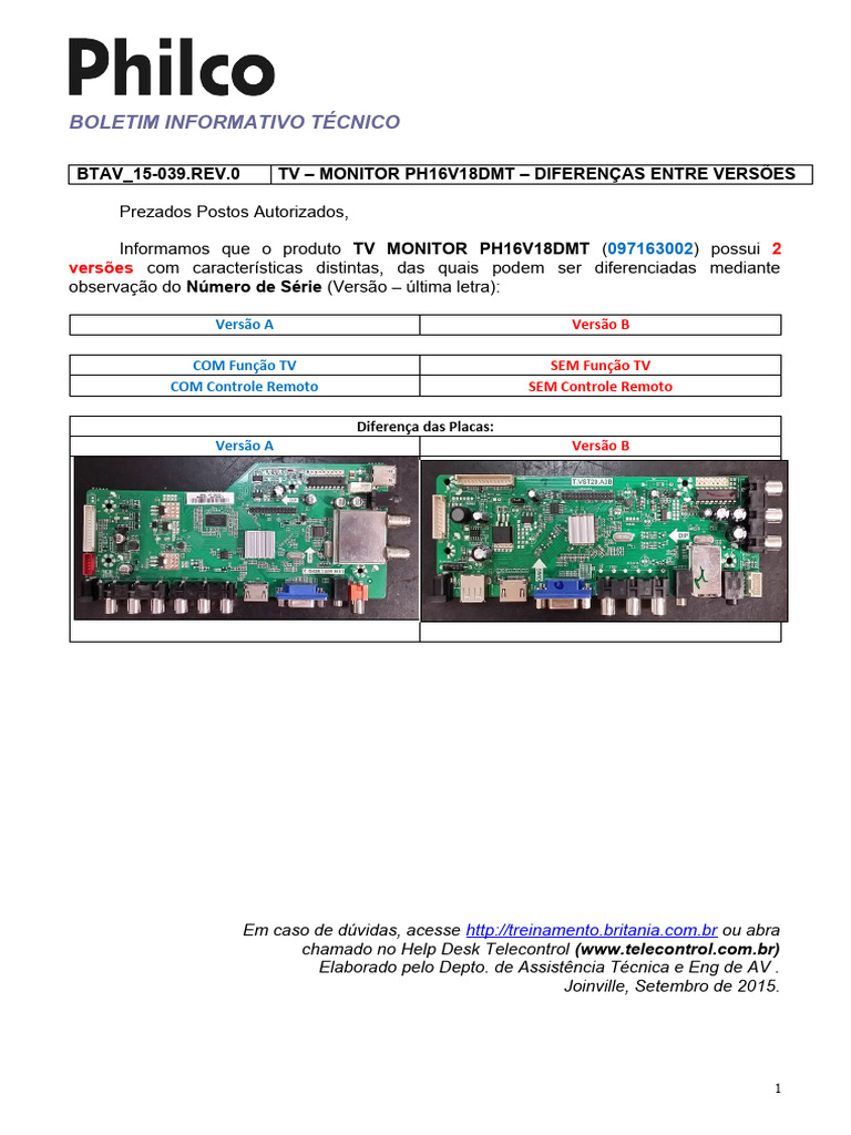 Btav - 15-039.rev.0 (Tv-Monitor Ph16v18dmt) | PDF