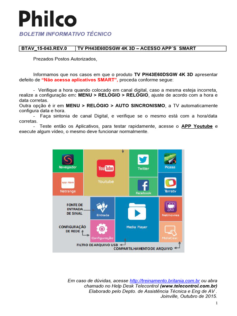 Btav - 15-043.rev.0 (TV Ph43e60dsgw 4K 3D - Acesso App S Smart) | PDF