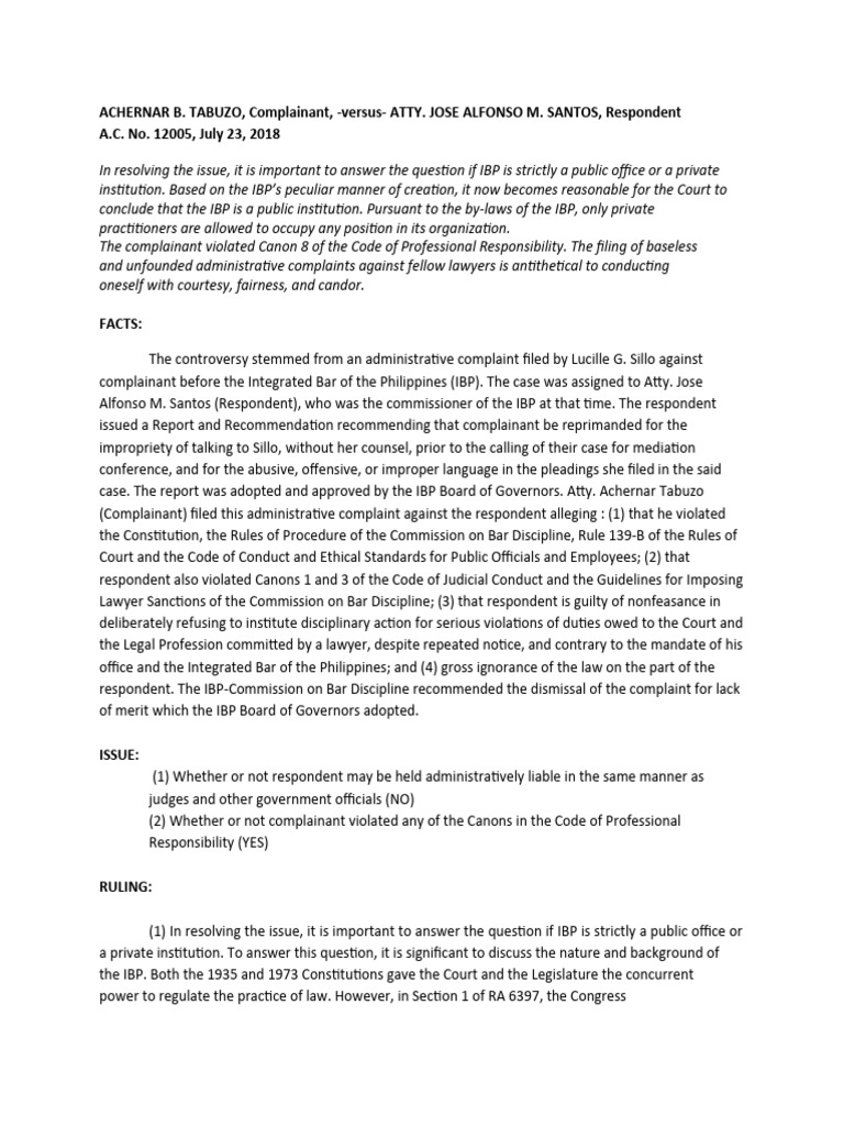 TABUZO vs. ATTY. SANTOS A.C. No. 12005 | PDF | Lawyer | Practice Of Law