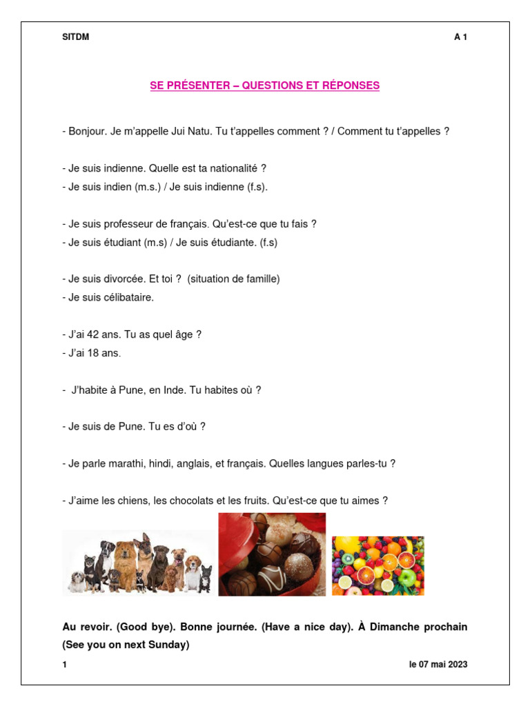 Se Présenter en Français A1 | PDF