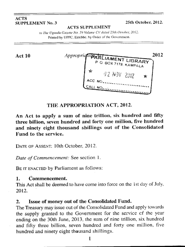 Appropriation Act 2012 | PDF
