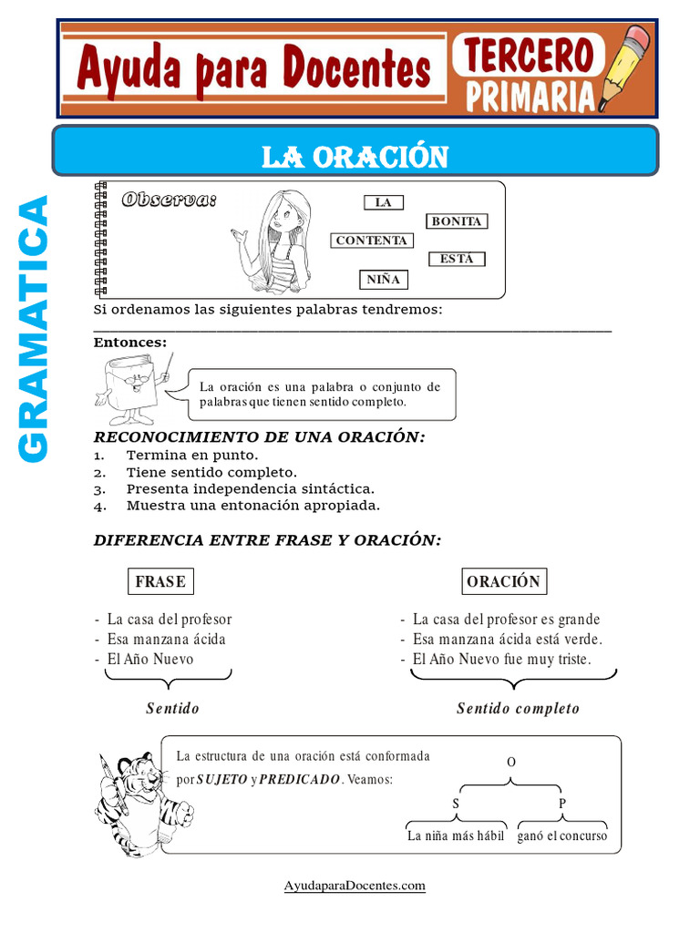 La Oracion para Tercero de Primaria 1 | PDF | Oración (Lingüística)
