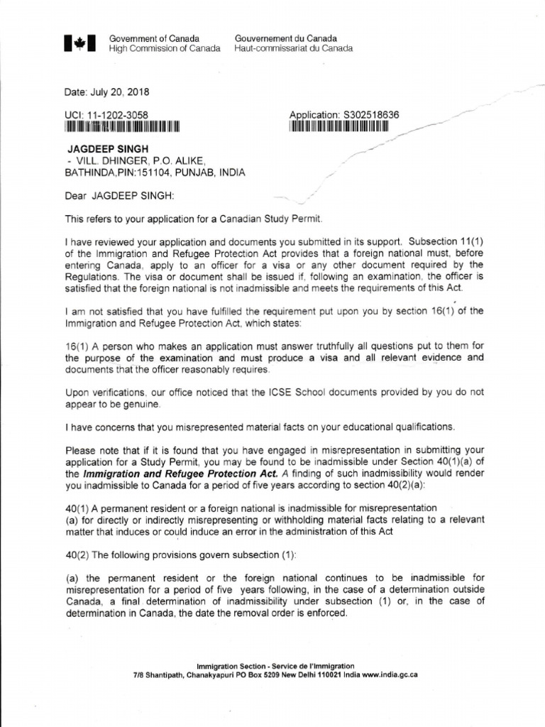 Canada Refusal Letter 1 | Download Free PDF | Justice | Crime & Violence