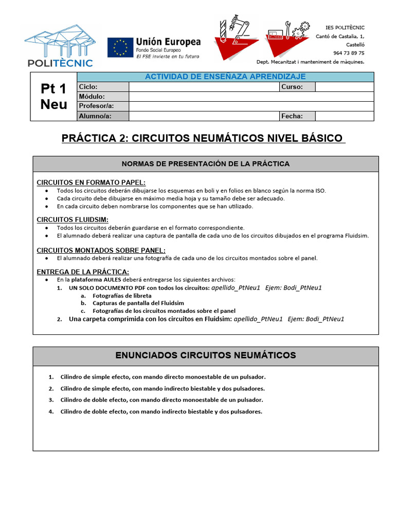 PT Neu 1 PrÃ¡cticas Neumatica - Circuitos Nivel Bã¡sico | PDF
