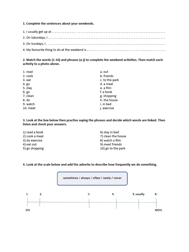 Weekend Activities Worksheet | PDF | Human Communication | Linguistic ...