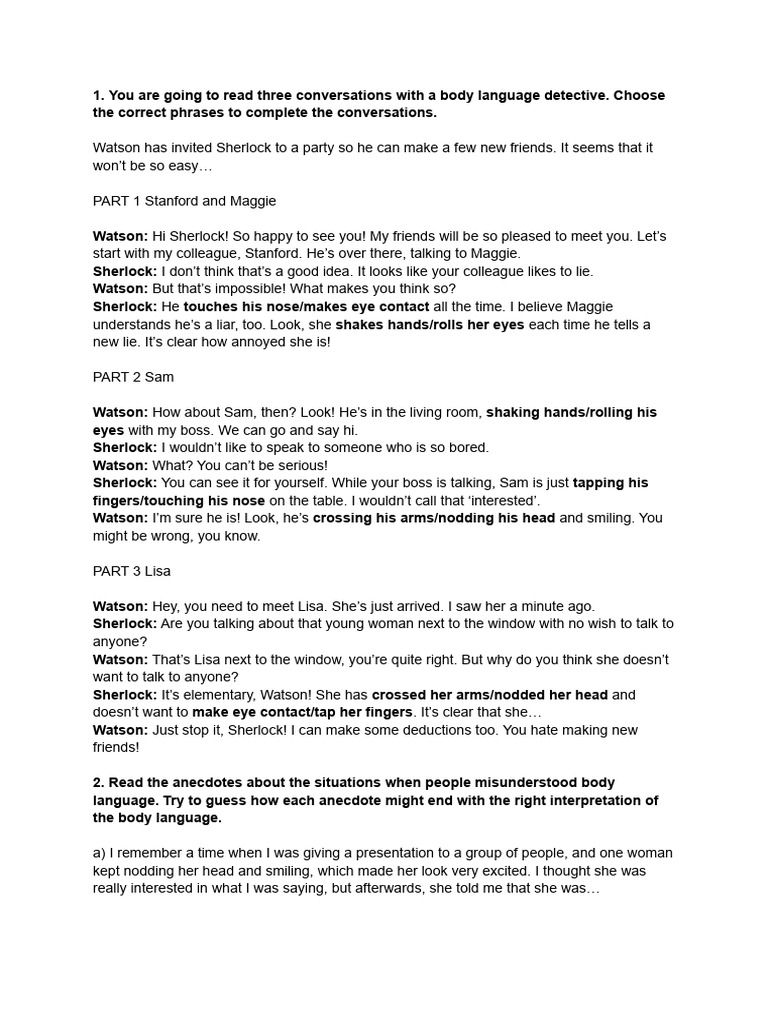 Handout 1 - Body Language | PDF | Dr. Watson | Body Language