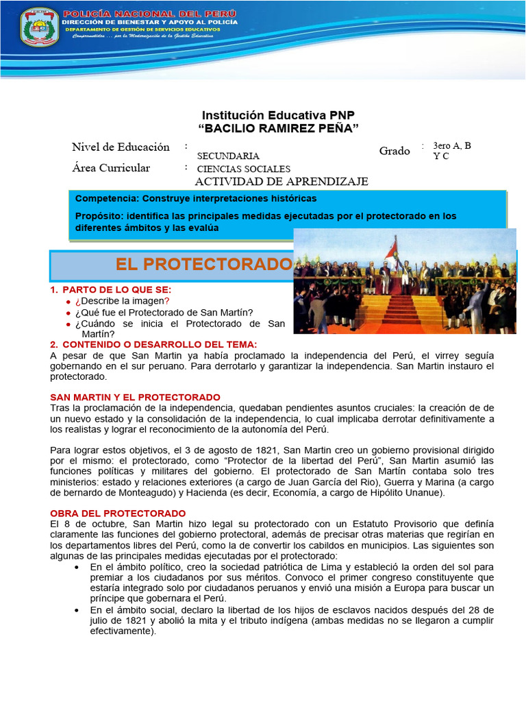 El Protectorado de San Martin | PDF | Perú | Gobierno
