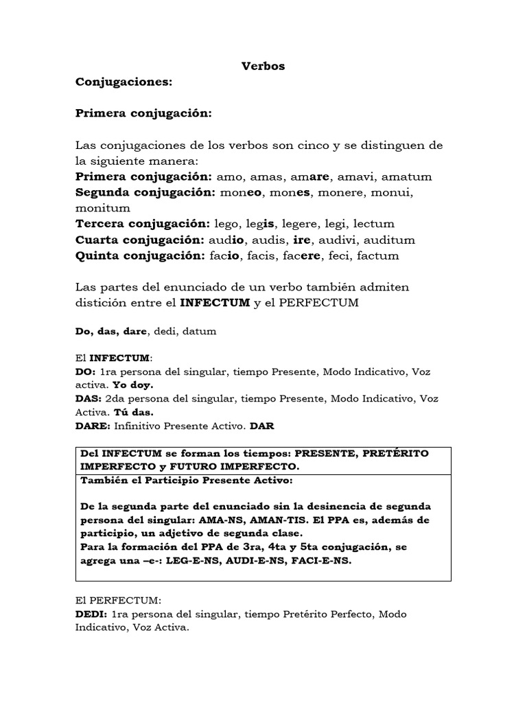 Conjugaciones de Verbos en Latín | PDF | Verbo | Gramática