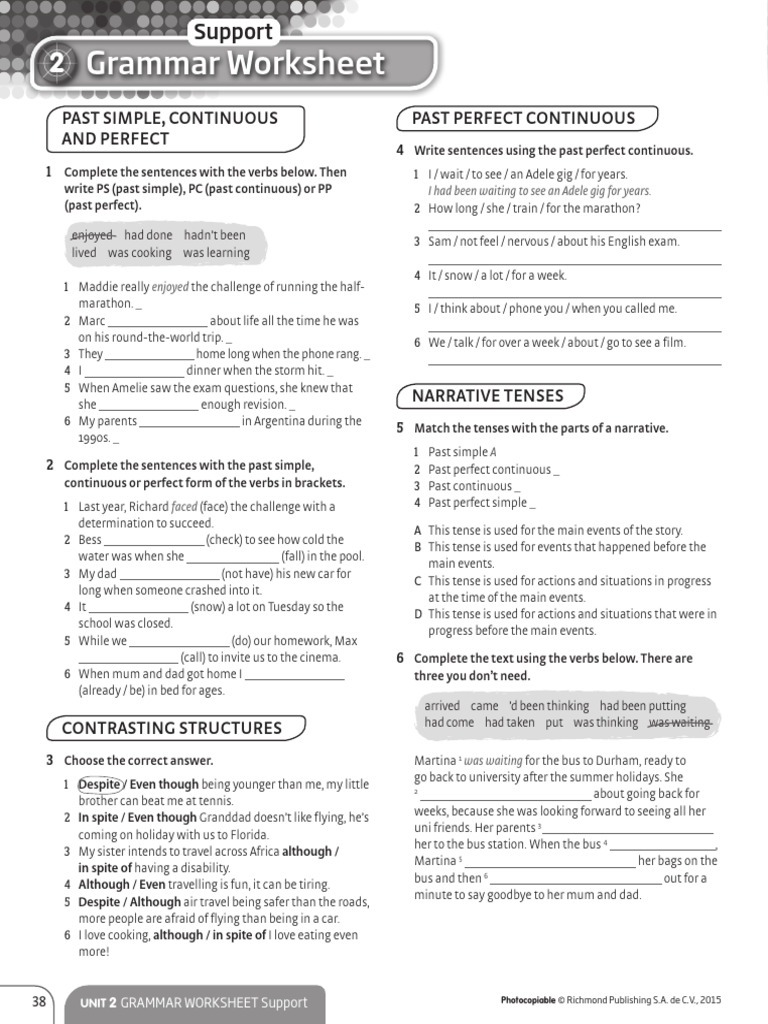 Achievers B2 Grammar Worksheet Support Unit 2 | PDF