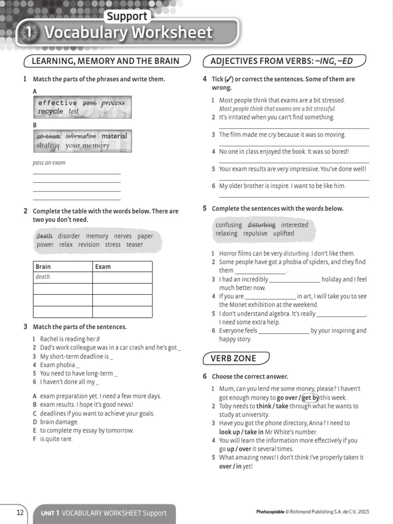 Achievers_B2_Vocabulary_Worksheet_Support_Unit_1 | PDF