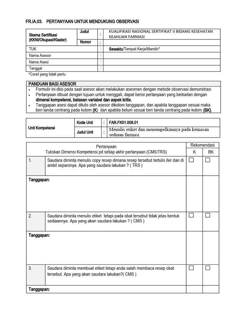 10 FR - IA.03. PERTANYAAN MENDUKUNG OBSERVASI - Esti | PDF