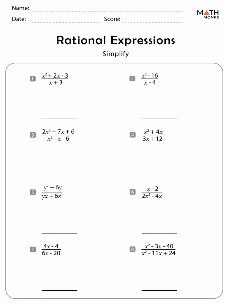 Worksheet On Simplifying Rational Expressions | PDF