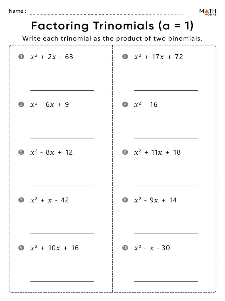 Factoring Quadratics A Worksheet With Answers | PDF