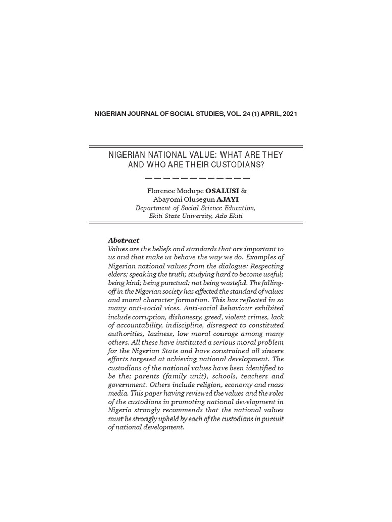 Nigerian National Value What Are They and Who Are Their Custodians ...