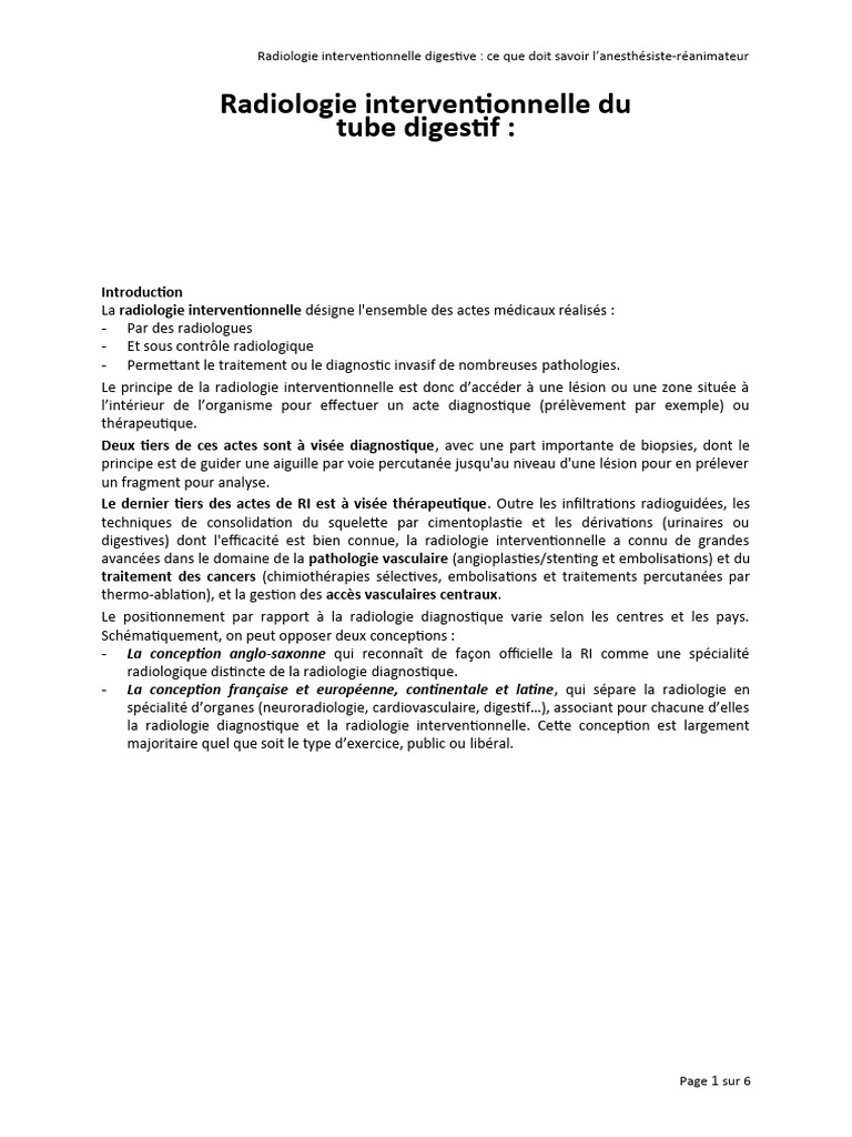 RADIOLOGIE INTERVENTIONNELLE DU TD | PDF