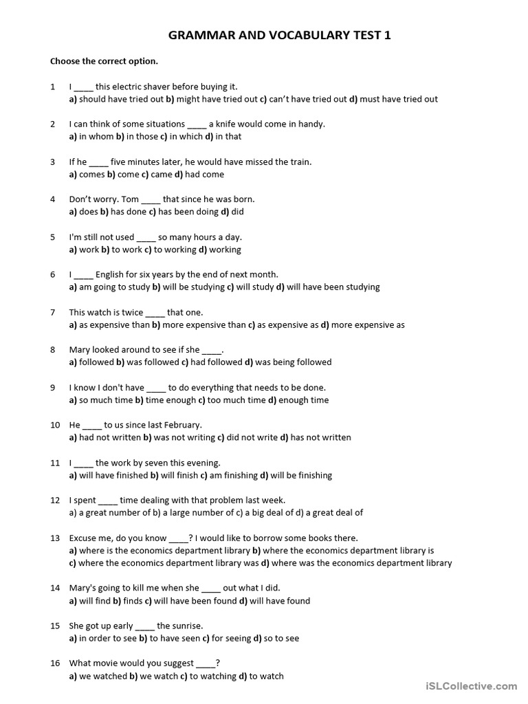 Grammar and Vocabulary Test 1 | PDF | Teaching Methods & Materials