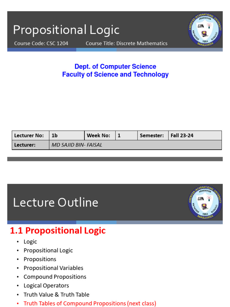 Proposition Al Logic 1 | PDF | Logic | Proposition