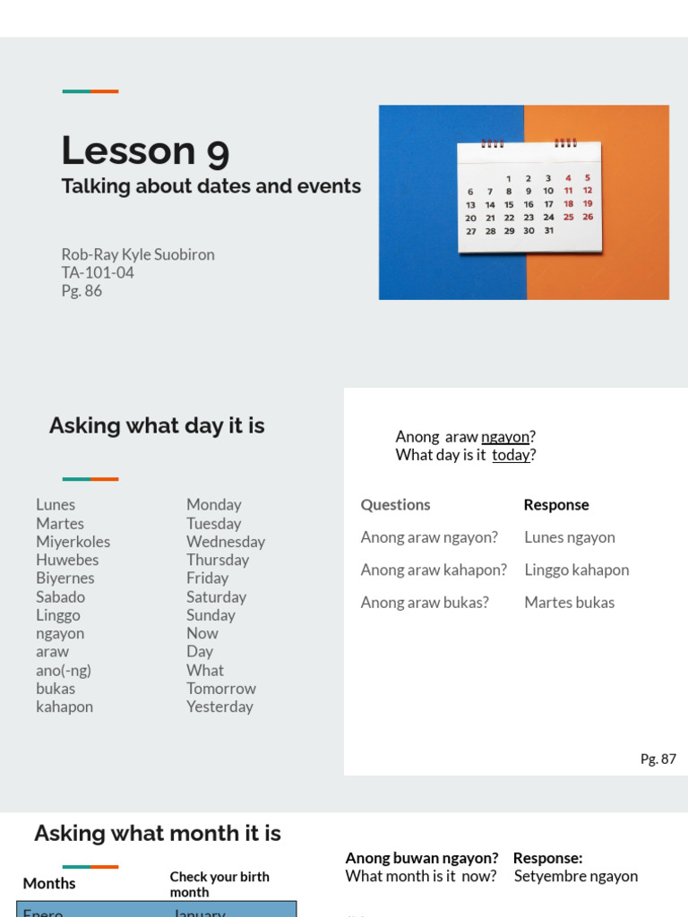 Lesson 9 Talking About Dates and Events (Tagalog) | PDF