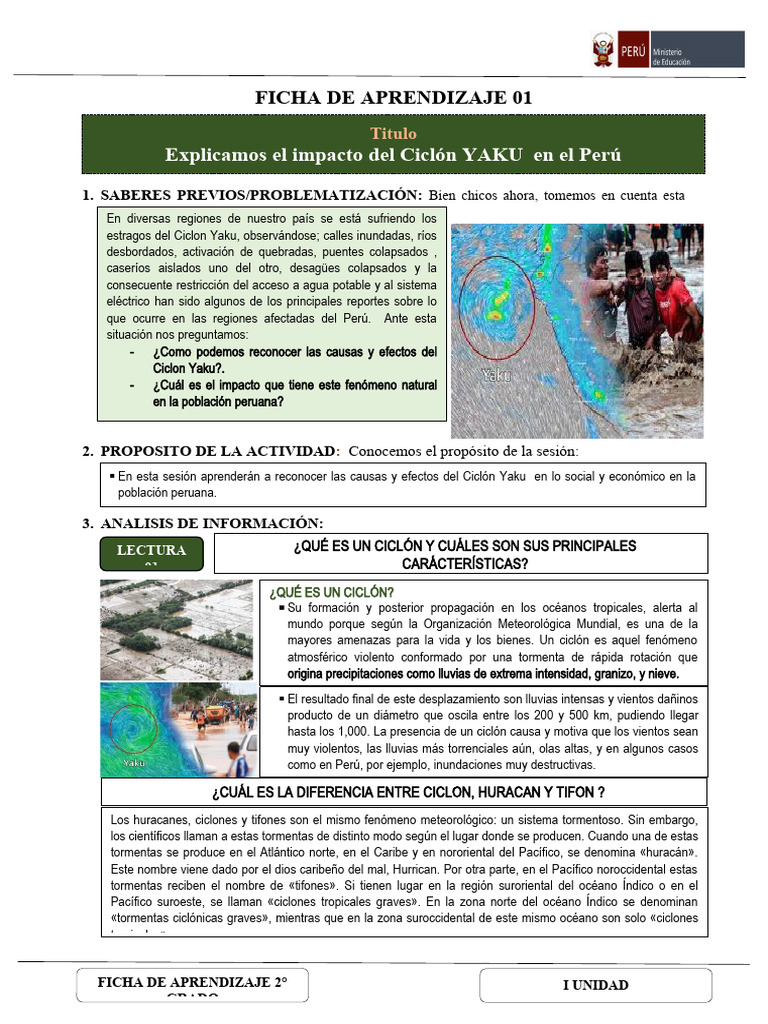 1 Ficha de Aprendizaje CCSS 2° Grado | PDF | Ciclones tropicales | Fenómenos de la tierra