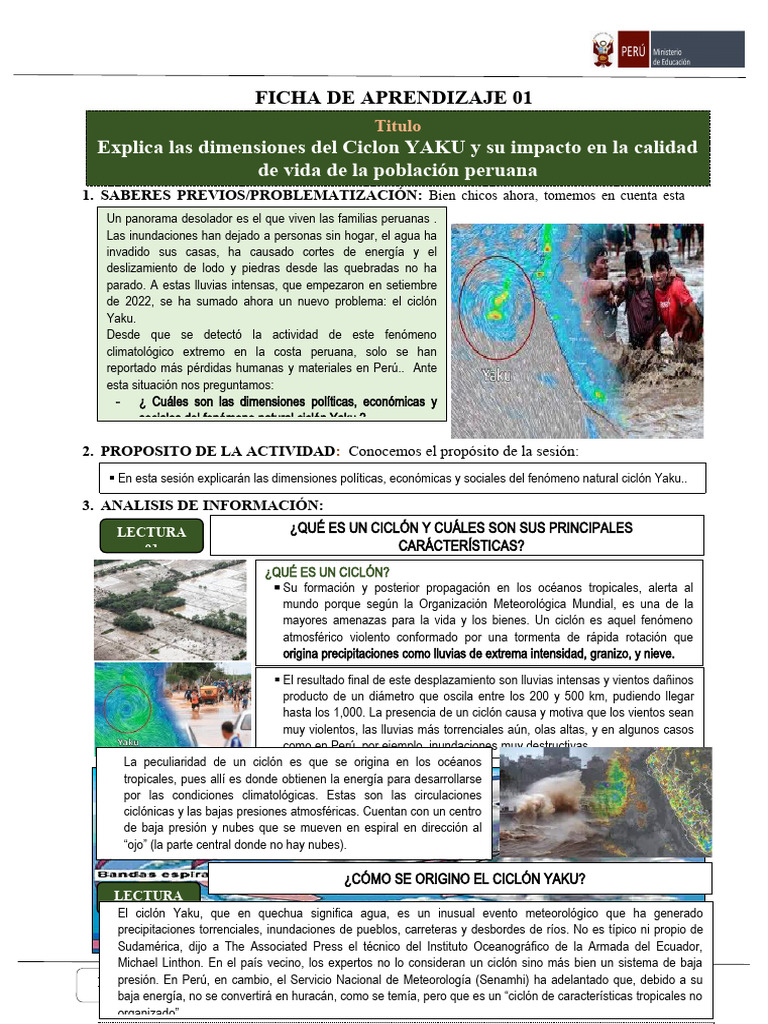 1 Ficha de Aprendizaje CCSS 4° Grado | PDF | Ciclones tropicales | Perú