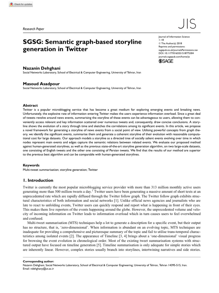 SGSG: Semantic Graph-Based Storyline Generation in Twitter: Nazanin Dehghani | PDF | Theoretical ...