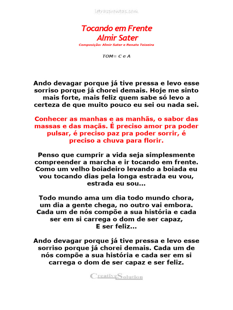 Tocando em Frente Letra Almir Sater PDF | PDF